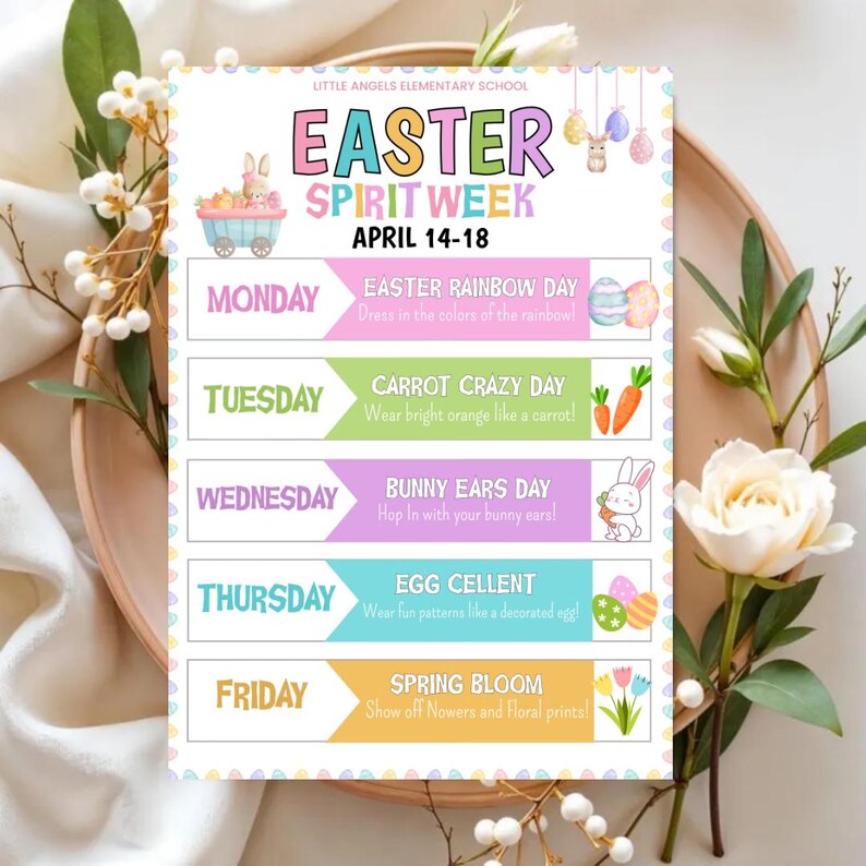 Editable Easter Spirit Week Flyer Template | Spring School Dress up ...