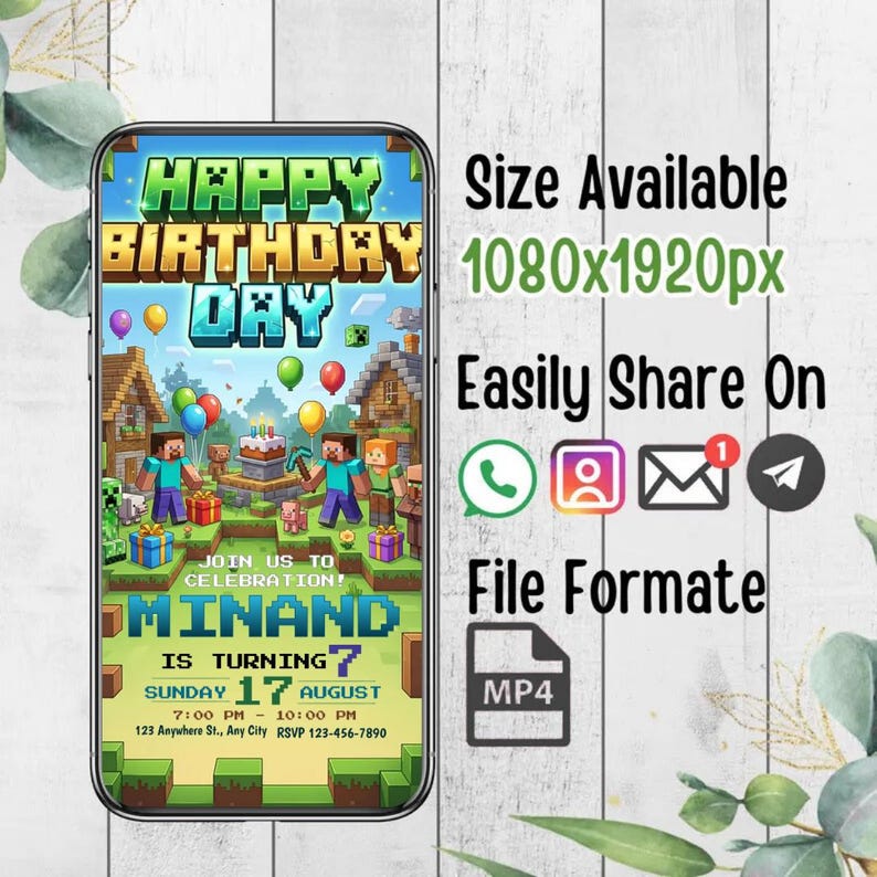 Minecraft Birthday Invitation Video, Editable Minecraft Party Invite ...
