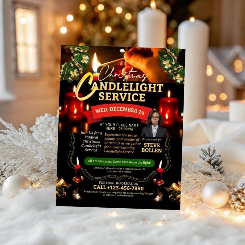 Christmas Candlelight Service Invitation Canva Template (digital ...