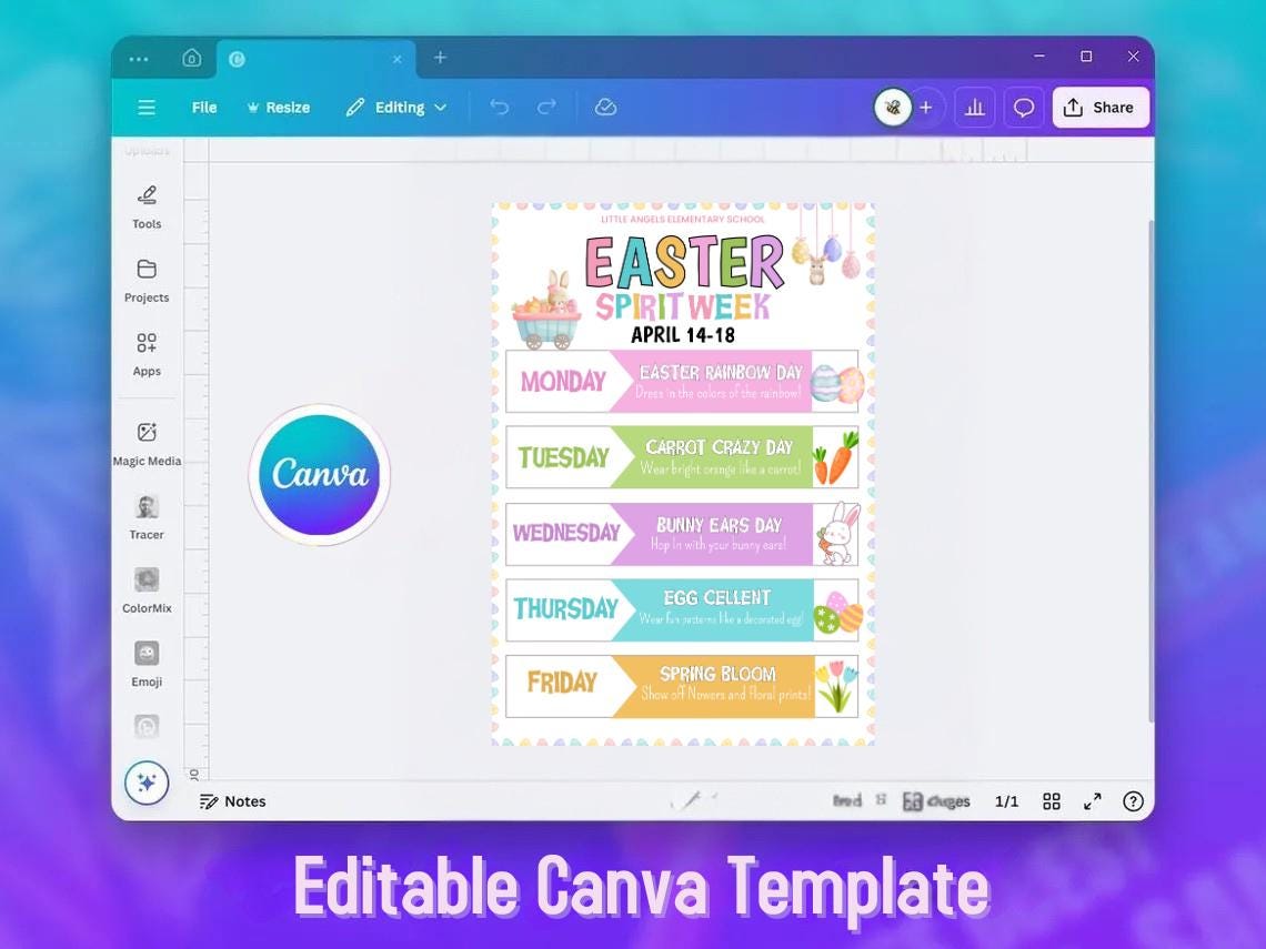 Editable Easter Spirit Week Flyer Template | Spring School Dress up ...