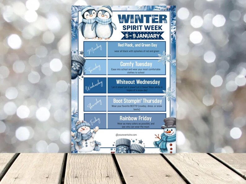 Editable Winter Spirit Week Flyer Template – School Dress-up Days ...