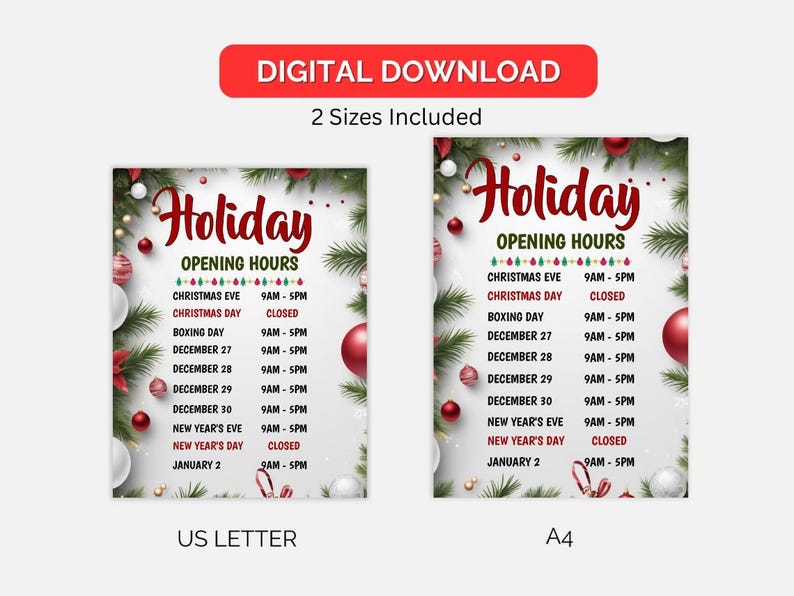 Editable Holidays Hours Sign Canva Template, Christmas Store Hours Sign ...