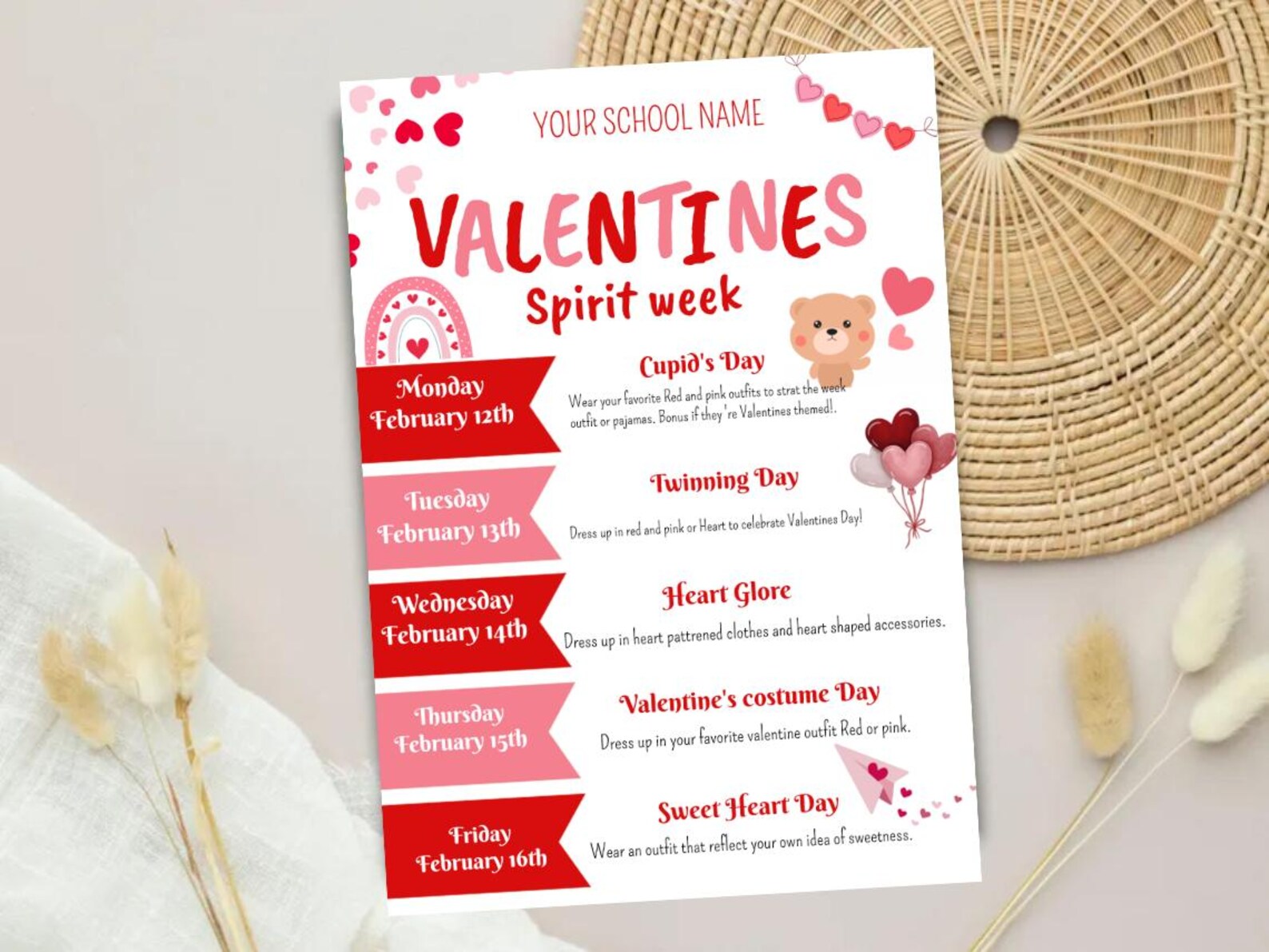 Editable Valentines Spirit Week Flyer | School PTO PTA February Spirit ...