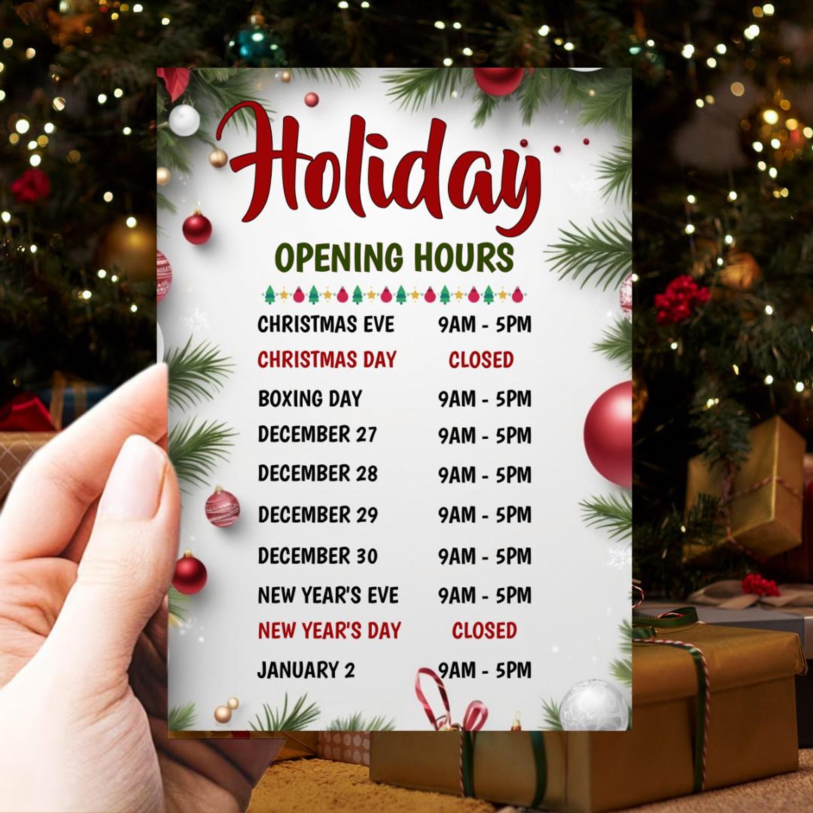 Editable Holidays Hours Sign Canva Template, Christmas Store Hours Sign ...