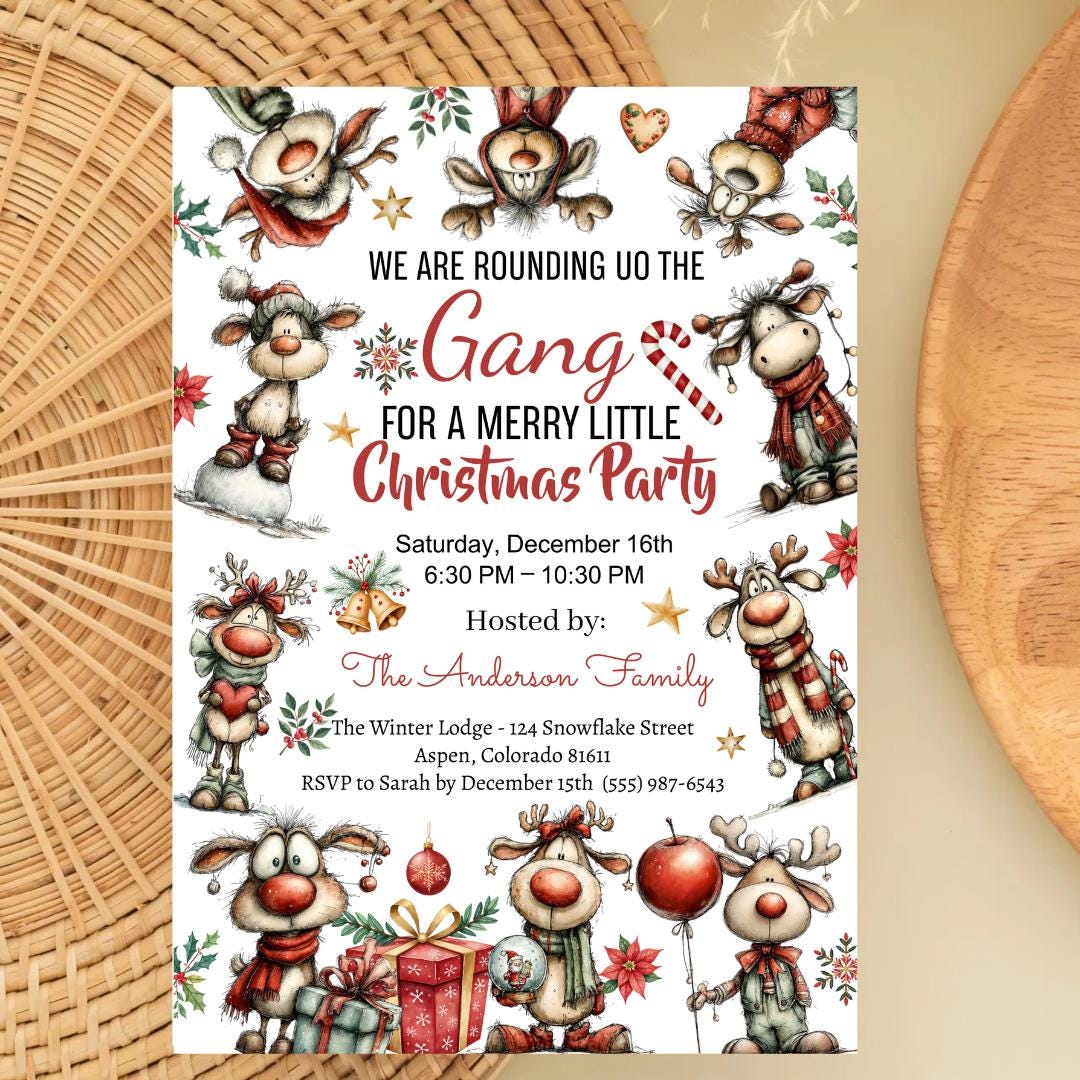 Editable Reindeer Christmas Party Invitation | Rudolph Holiday Party ...