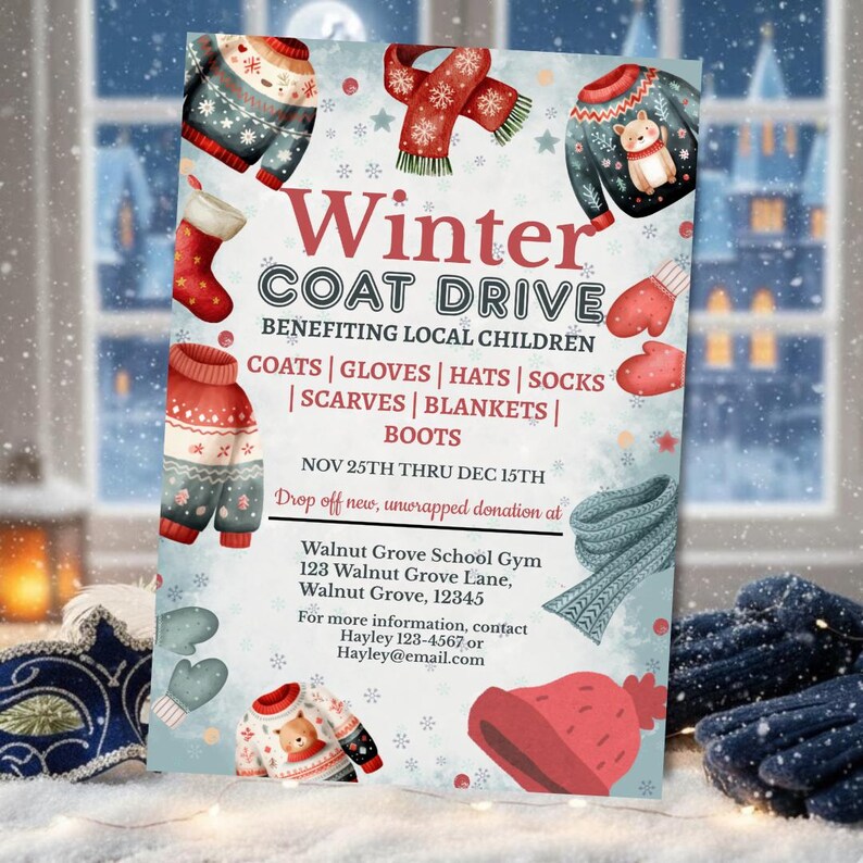 Winter Coat Drive Flyer Template | Editable Canva Charity Poster ...