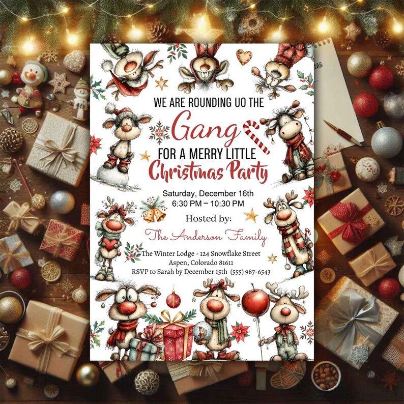 Editable Reindeer Christmas Party Invitation | Rudolph Holiday Party ...