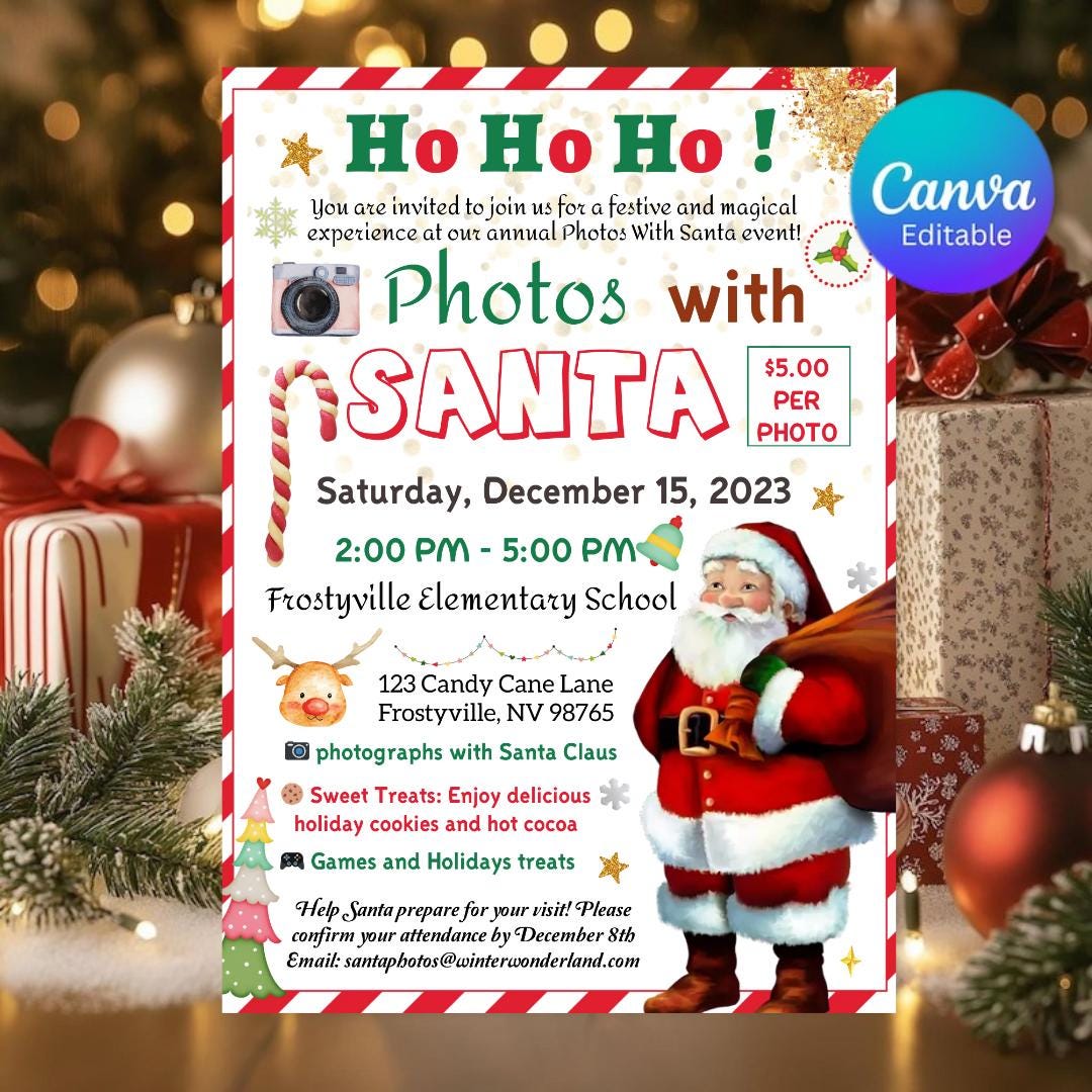 Editable Photos With Santa Flyer Template | Christmas Photo Event ...