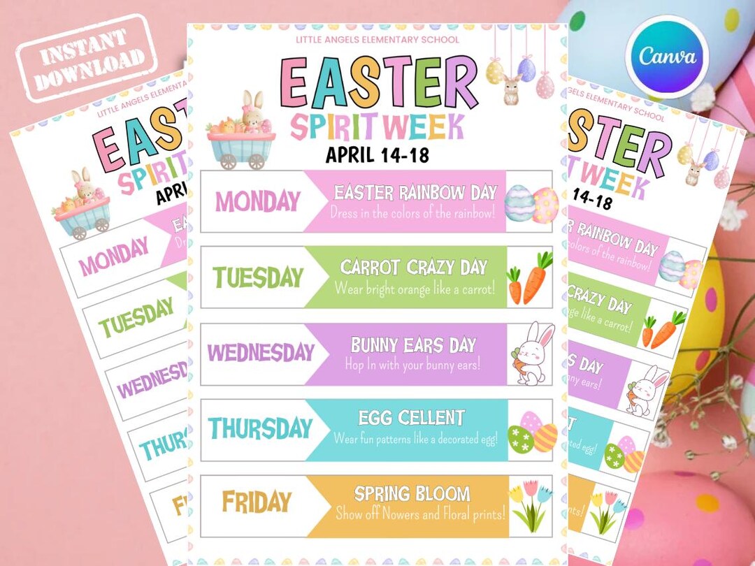 Editable Easter Spirit Week Flyer Template | Spring School Dress up ...
