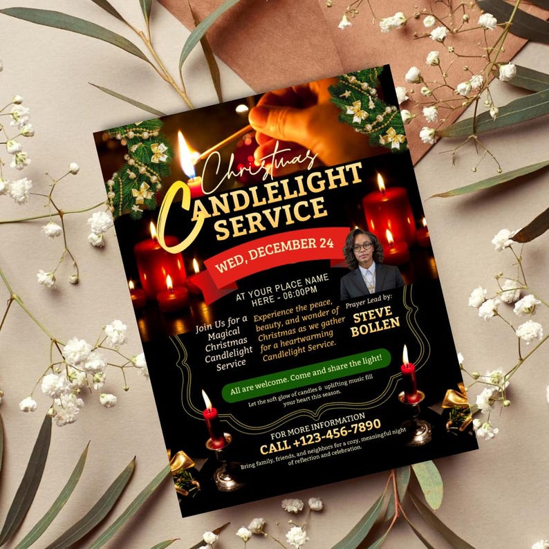 Christmas Candlelight Service Invitation Canva Template (digital ...