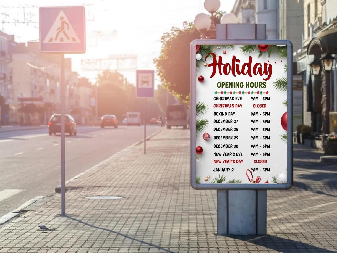 Editable Holidays Hours Sign Canva Template, Christmas Store Hours Sign ...