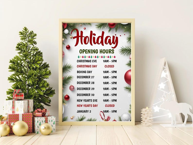 Editable Holidays Hours Sign Canva Template, Christmas Store Hours Sign ...