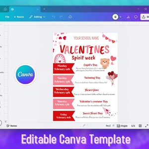 Editable Valentines Spirit Week Flyer | School PTO PTA February Spirit ...