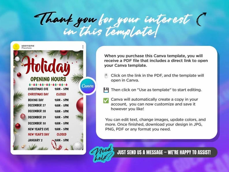 Editable Holidays Hours Sign Canva Template, Christmas Store Hours Sign ...