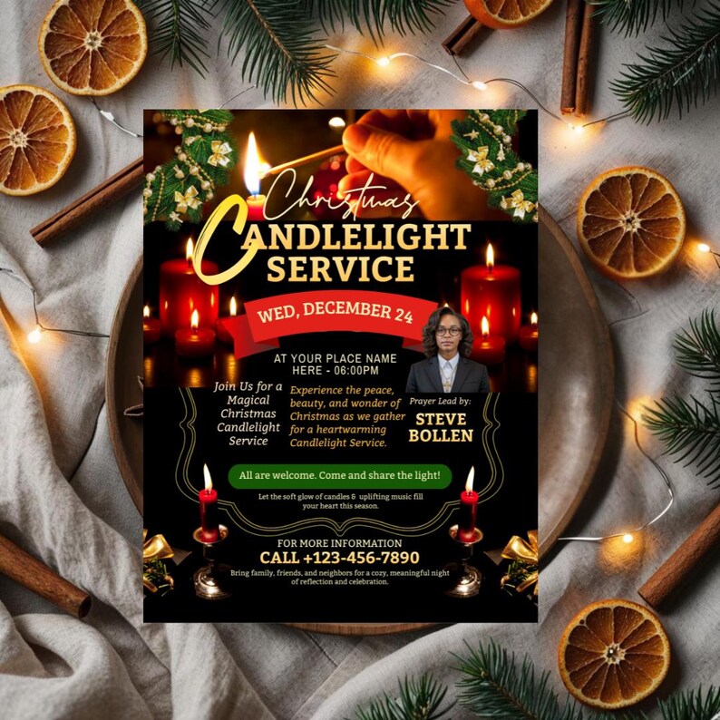 Christmas Candlelight Service Invitation Canva Template (digital ...