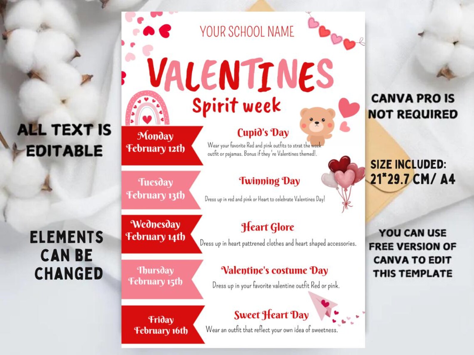 Editable Valentines Spirit Week Flyer | School PTO PTA February Spirit ...