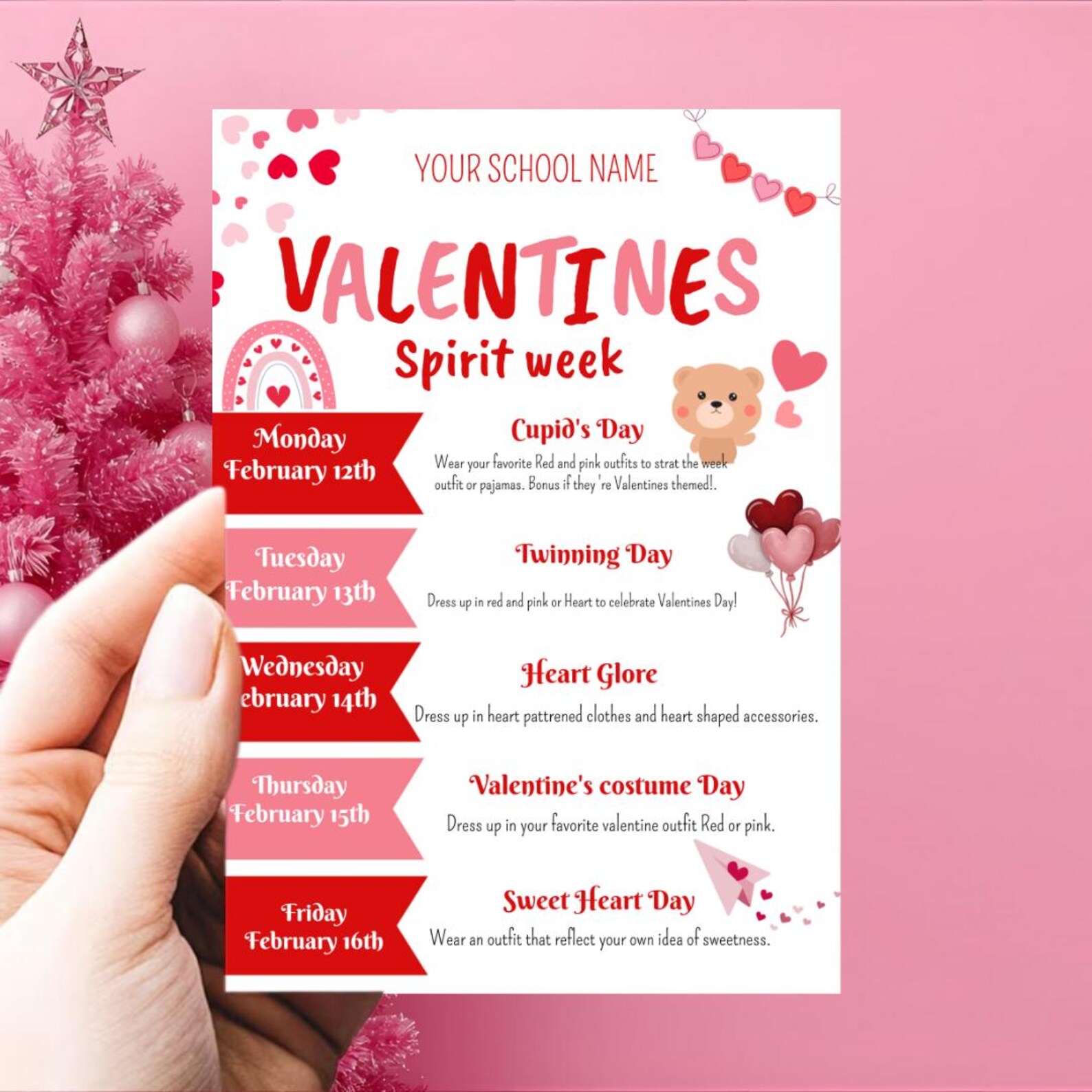 Editable Valentines Spirit Week Flyer | School PTO PTA February Spirit ...