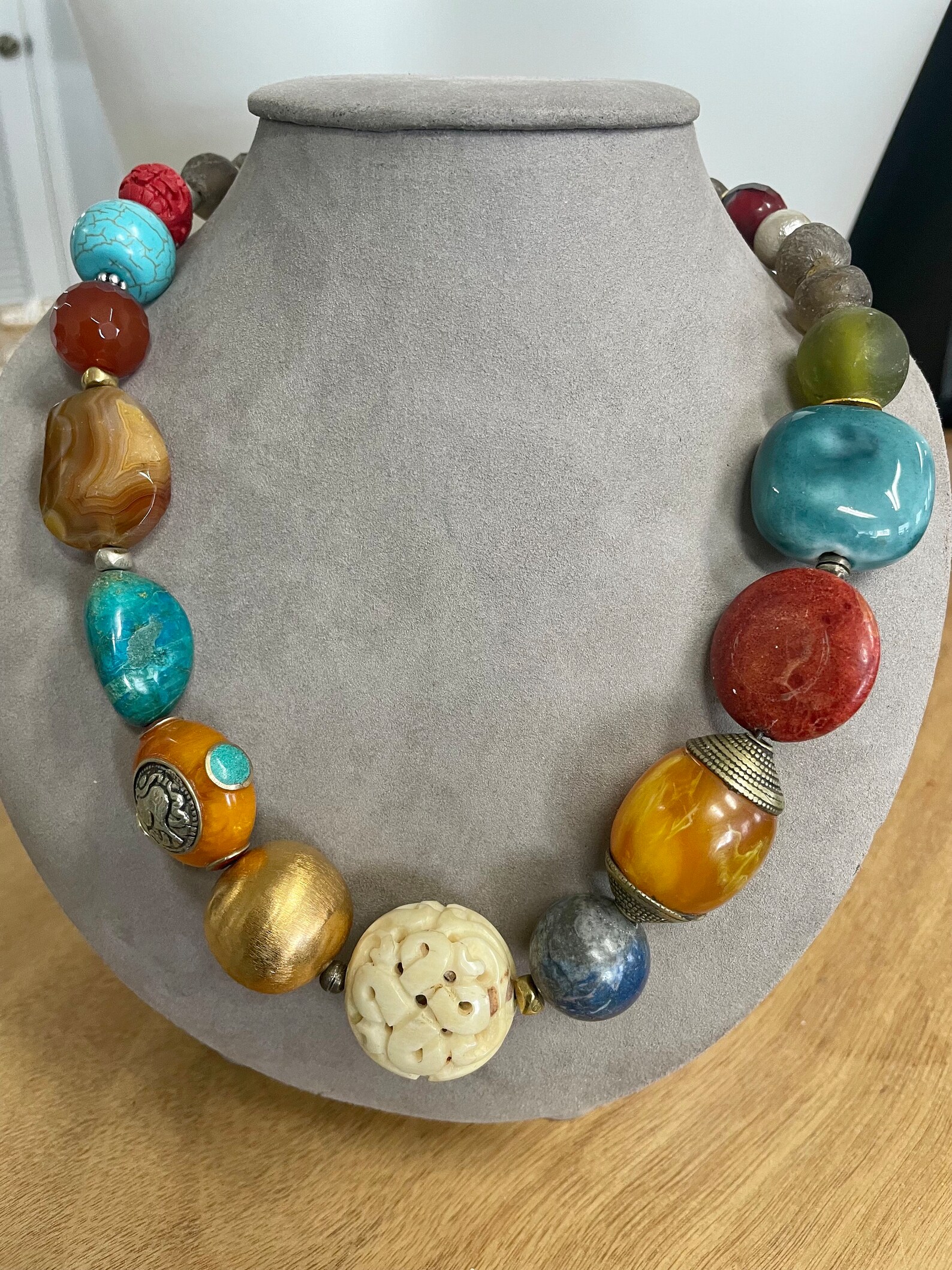 Colorful Multi Gemstone Short Necklace bold and Beautiful Statement Necklace Aesthetic Necklace ...