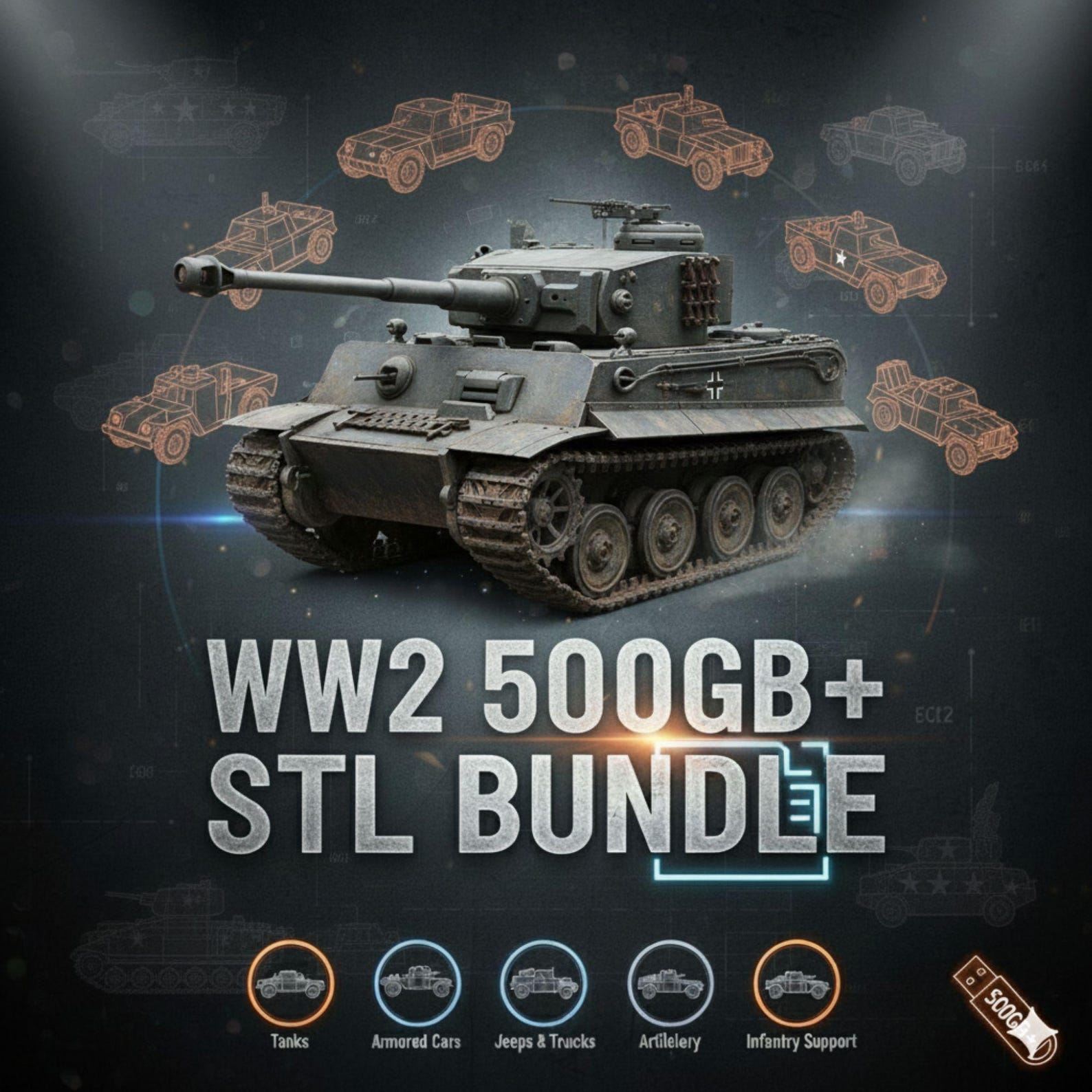 WW2 500GB+ STL Bundle, 3D Print Files All 3D Printers, Tanks, Soldiers ...
