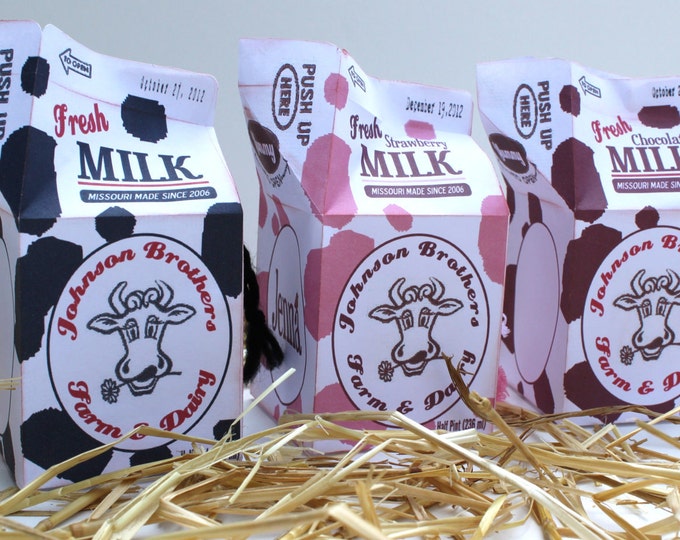 Milk Carton Favor Treat Gift Box Cow Print Personalized - Etsy