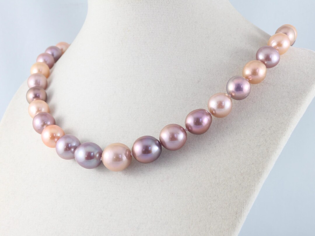 Pearl Necklace, Multicolour AAA Nucleated Freshwater Pearls, Handmade ...