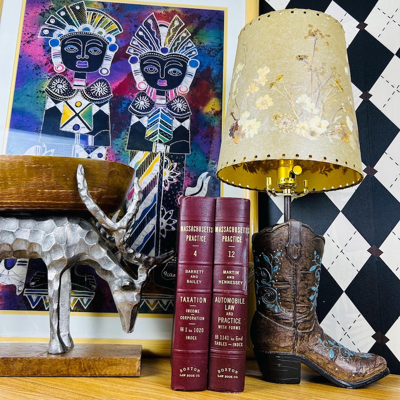 Vintage Cowboy Boot Lamp & Dried Flower Shade Western Folk Art Décor ...