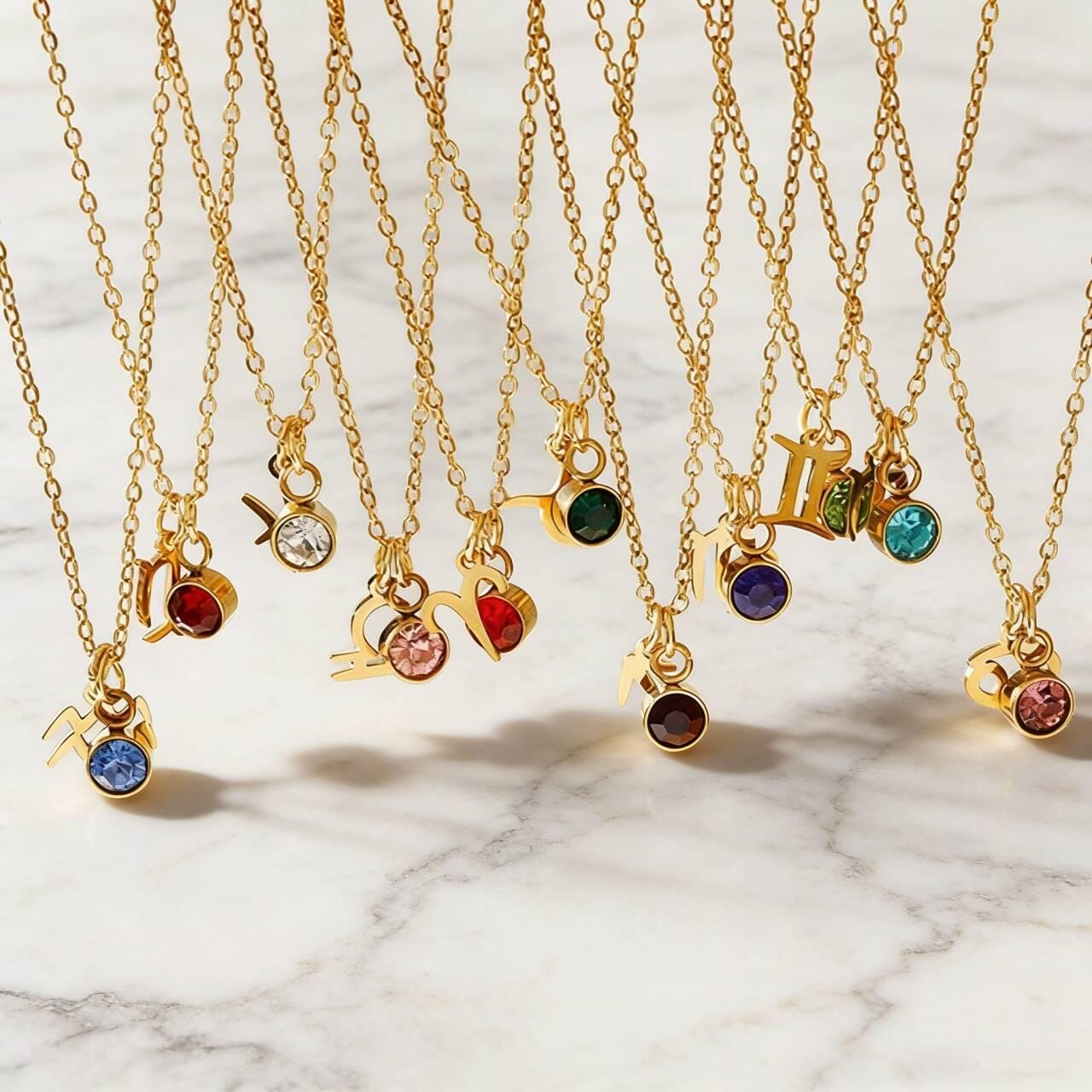 Personalized Zodiac Symbol Necklace With Colored Zircon Birthstone and ...