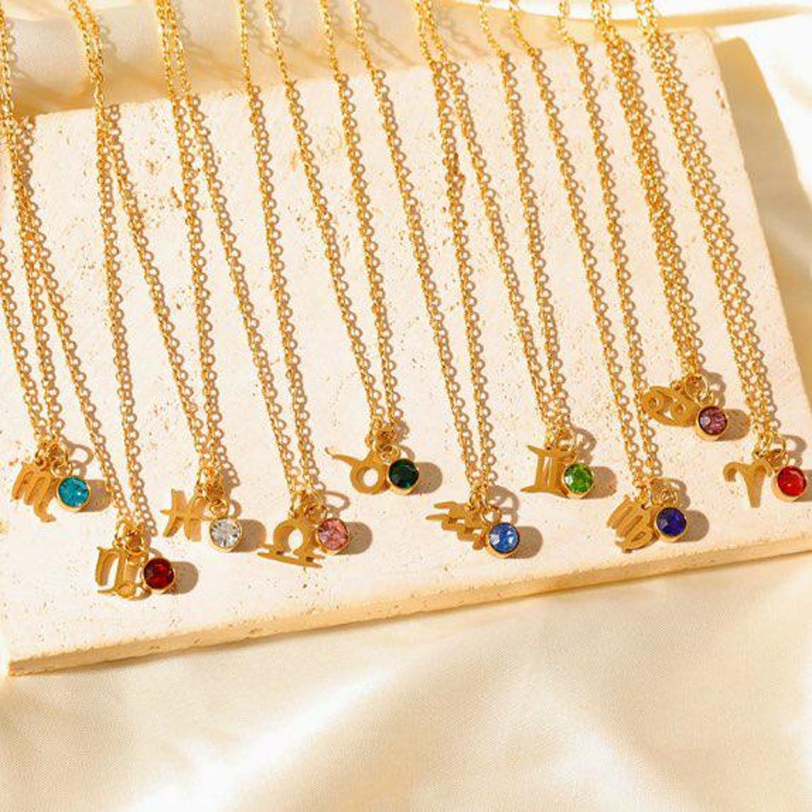 Personalized Zodiac Symbol Necklace With Colored Zircon Birthstone and ...