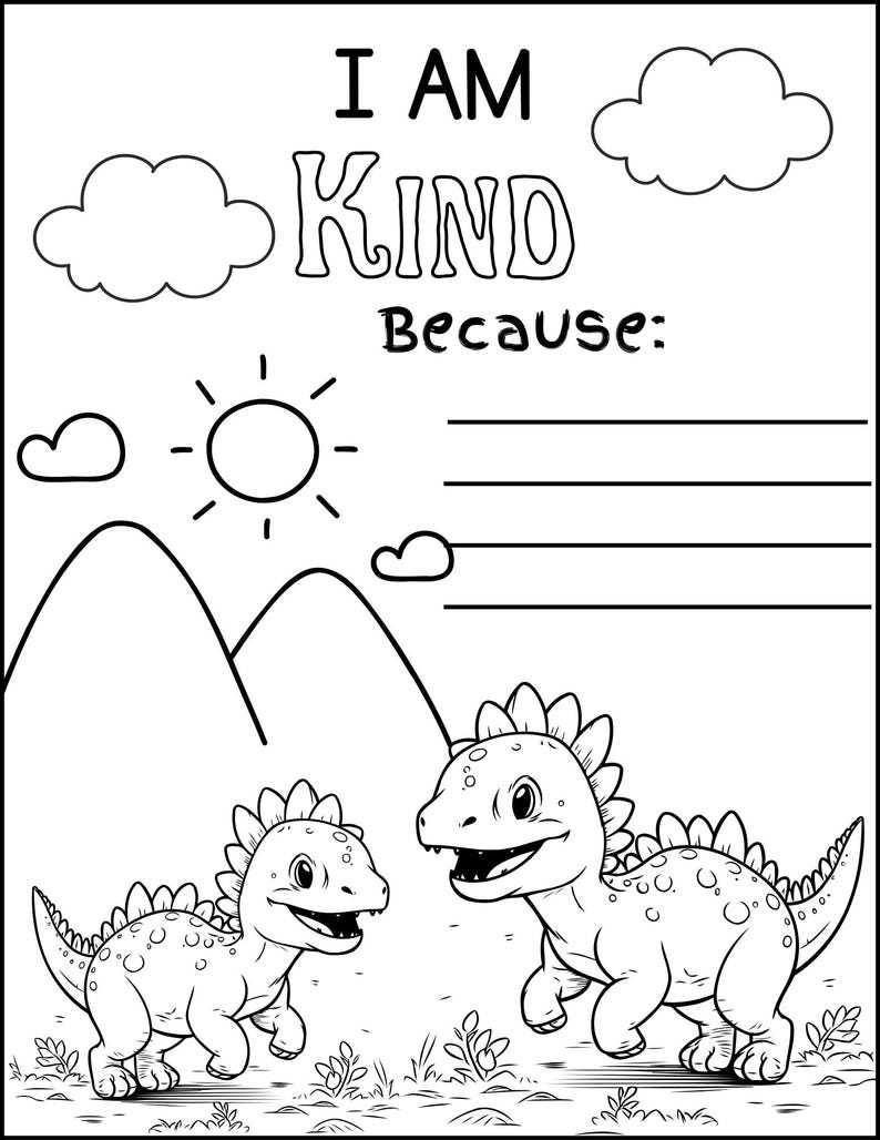 Cute Dinosaurs Coloring Pages for Kids, Affirmation Color Pages ...