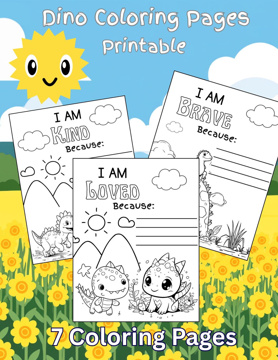 Cute Dinosaurs Coloring Pages for Kids, Affirmation Color Pages ...