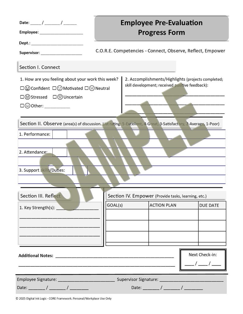 Employee Performance Pre-evaluation Form - Etsy