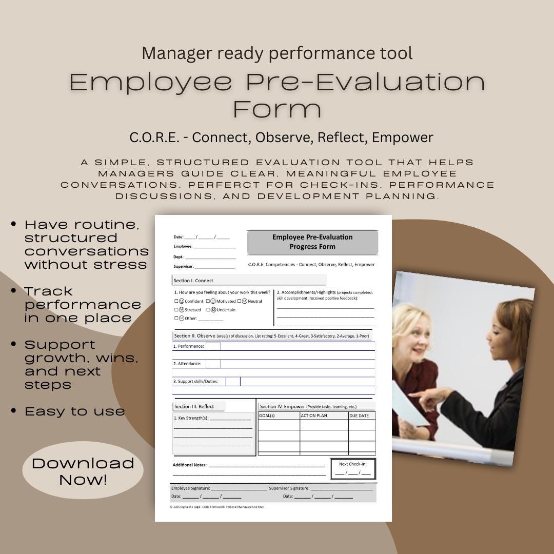 Employee Performance Evaluation Form, Staff Assessment (printable PDF ...