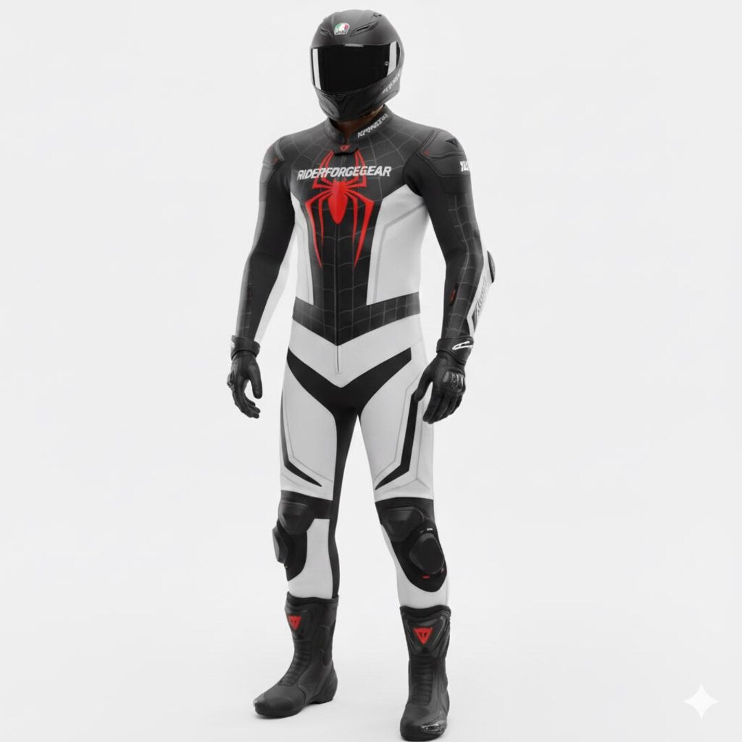 Spider-inspired Cowhide Motorcycle Racing Suit | Custom Superhero Biker ...