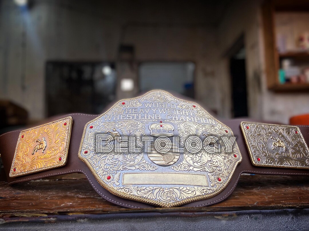 Big Gold Brown Strap Wrestling Championship Replica Title Belt Adult ...