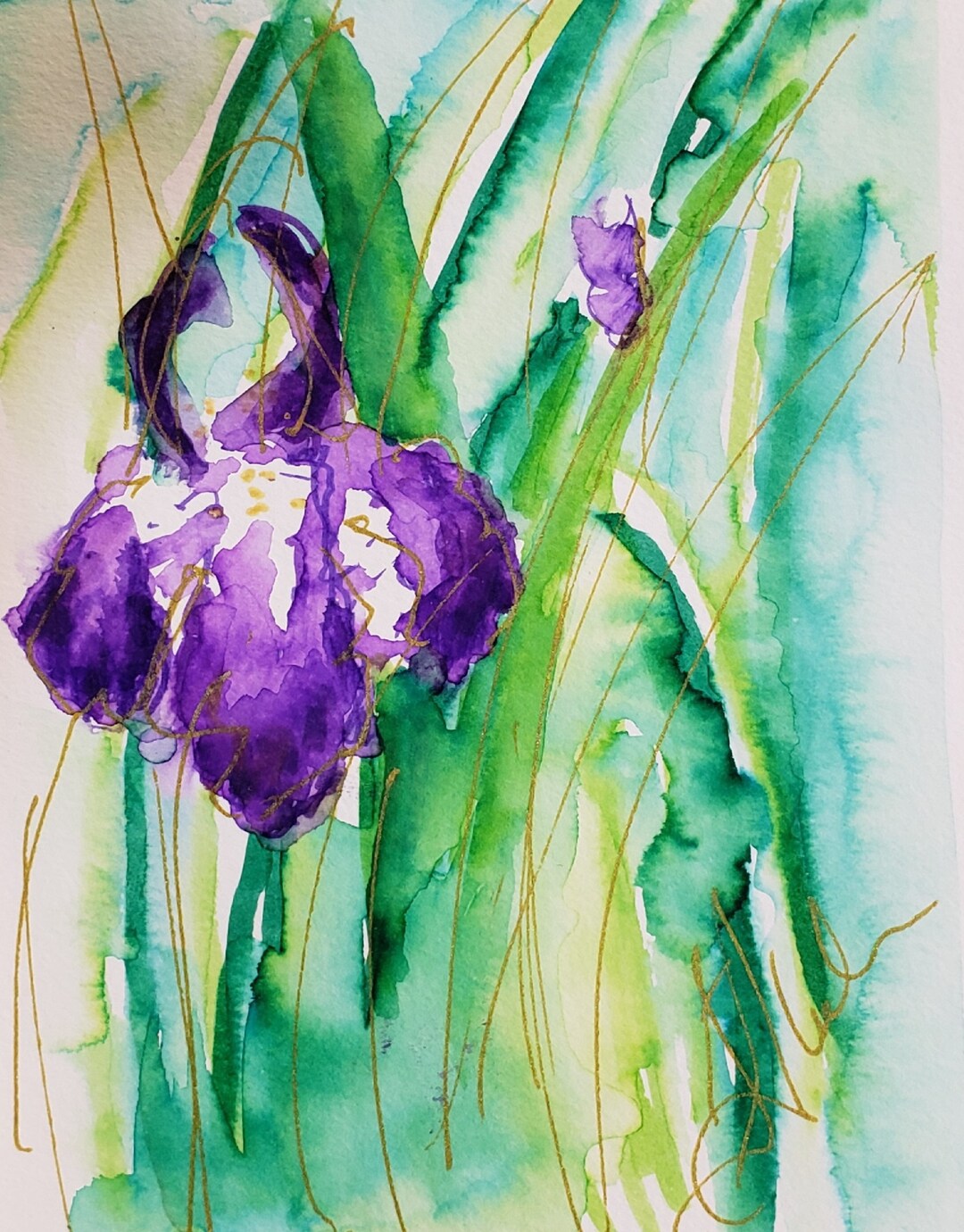 Iris Ink Wash 1 by T Steele Art Watercolor Abstract Purple - Etsy