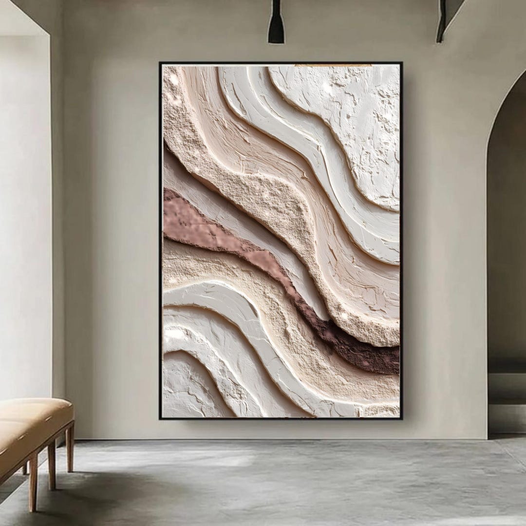 Textured Abstract Wall Art, 3D Plaster Effect Print, Neutral Sandstone ...
