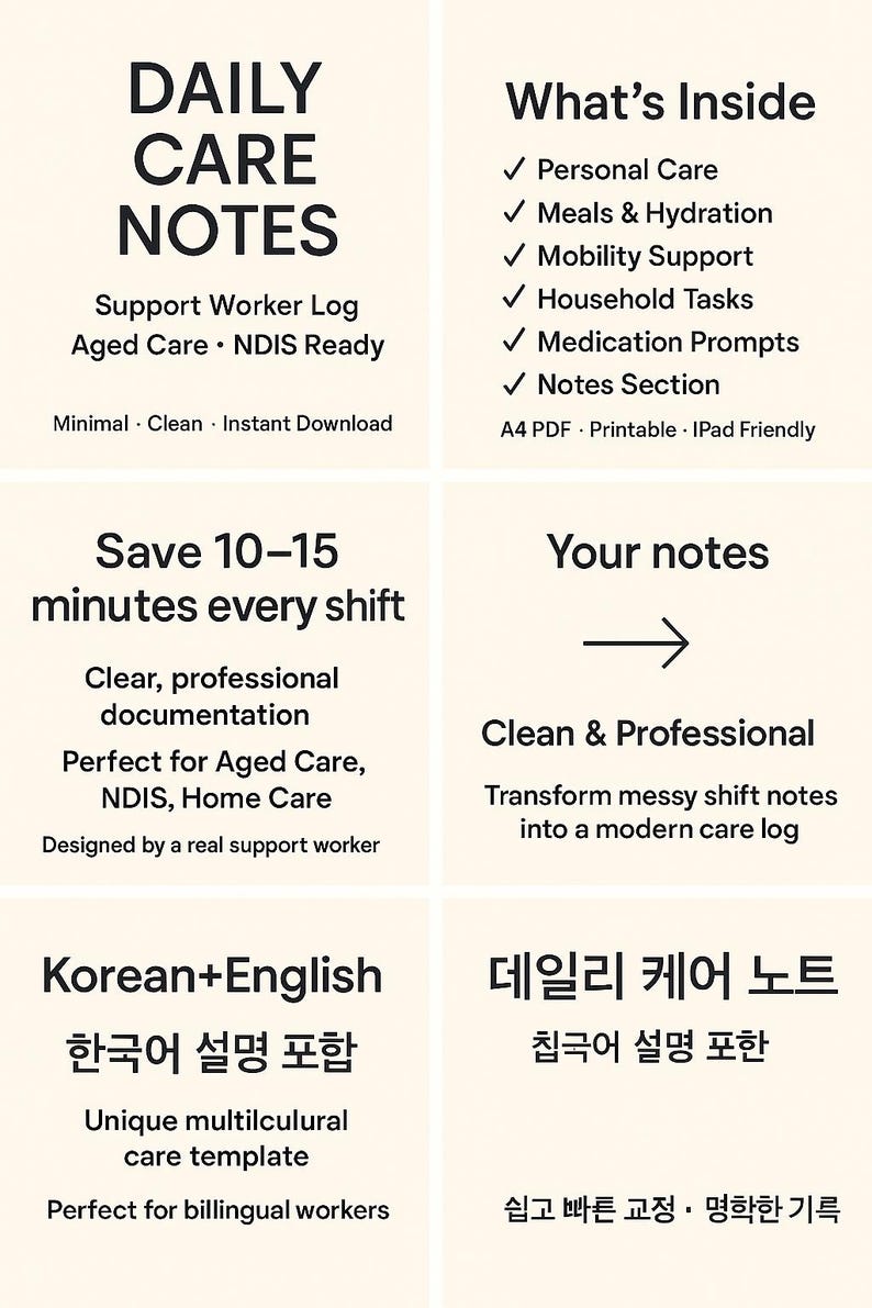 Daily Care Notes | Aged Care Support Worker Log | NDIS Ready ...