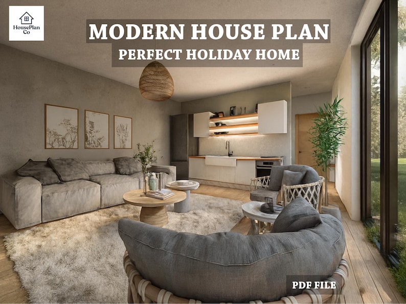Modern House Plan PDF | Single Story Cabin Design | Minimalist Small ...
