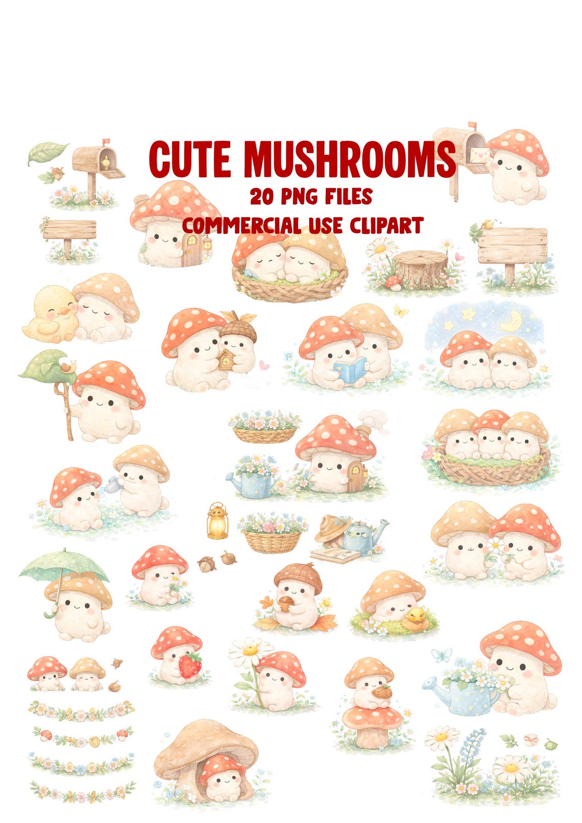 Woodland Mushroom Clipart – Watercolor Forest Elements for Nursery ...