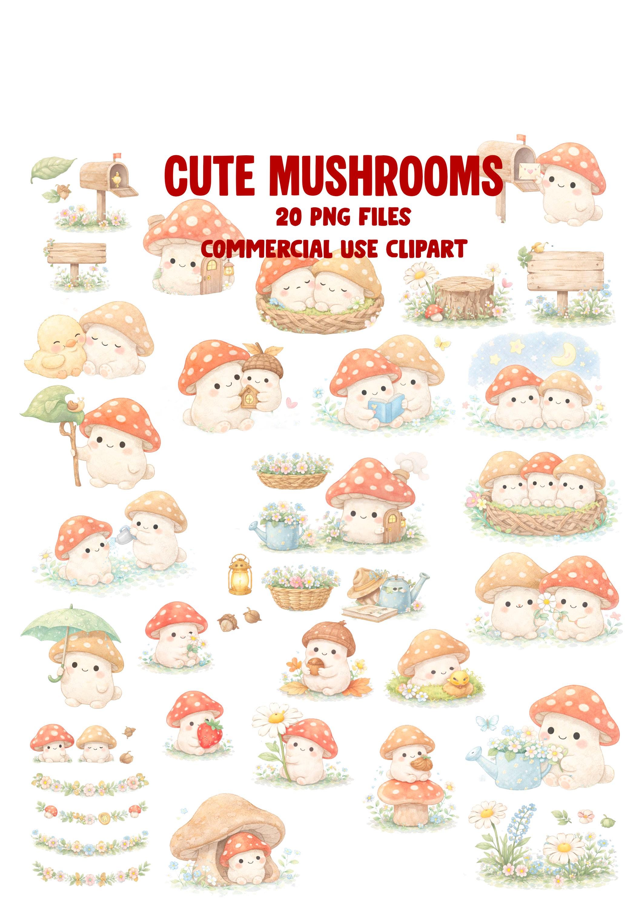 Woodland Mushroom Clipart – Watercolor Forest Elements for Nursery ...