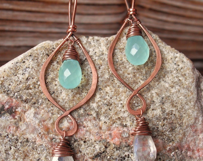 Waterfall. Hammered Artisan Copper Loop Earrings With Wire - Etsy
