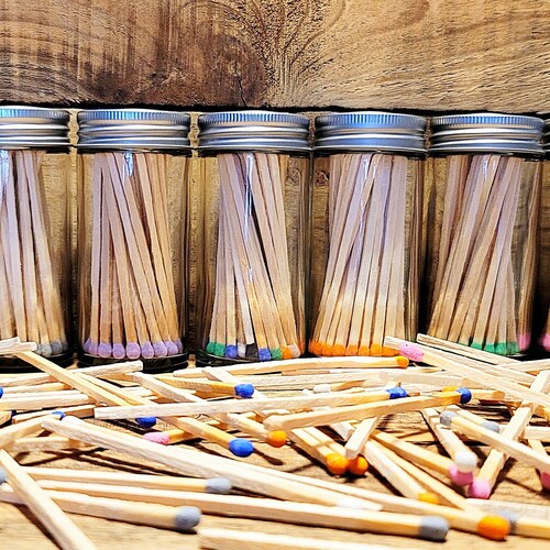 Tall Matchstick Jar Colored Tip Matches Strike on Bottle - Etsy