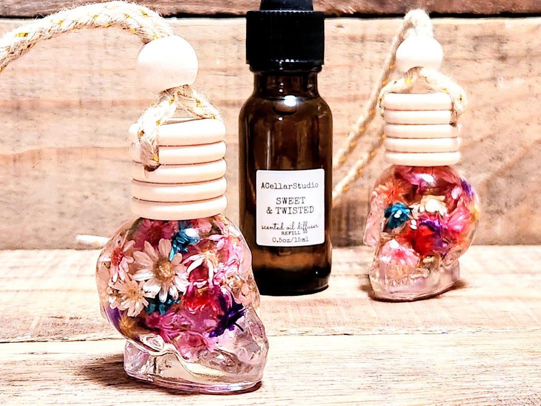 Skull & Flower Car Oil Diffuser - Car Air Freshener - Hanging Scented ...