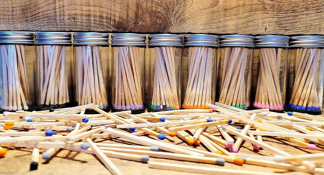 Long Matches in Bottle-colored Tip Matches-glass Jar With Metal Lid ...