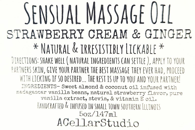 Sensual Message Oil, STRAWBERRY CREAM & GINGER, Natural Couples Massage ...