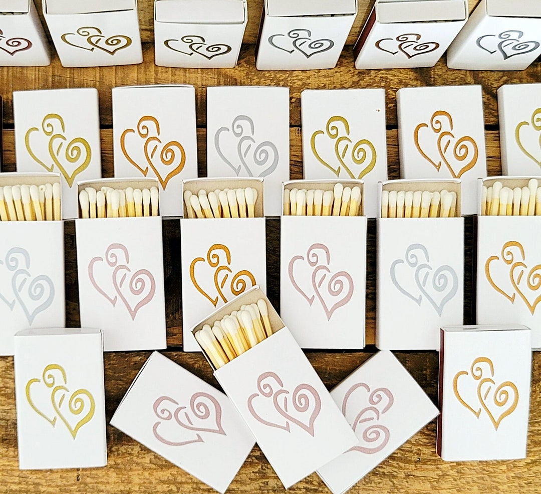 White Match Boxes-metallic Hearts-wood/wooden Matchesticks-fancy ...