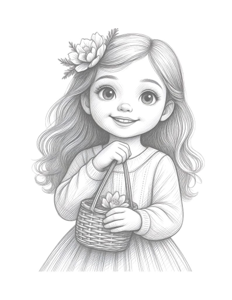 Spring Flower Girl Coloring 33 Pages Printable Book for Kids and Adults ...