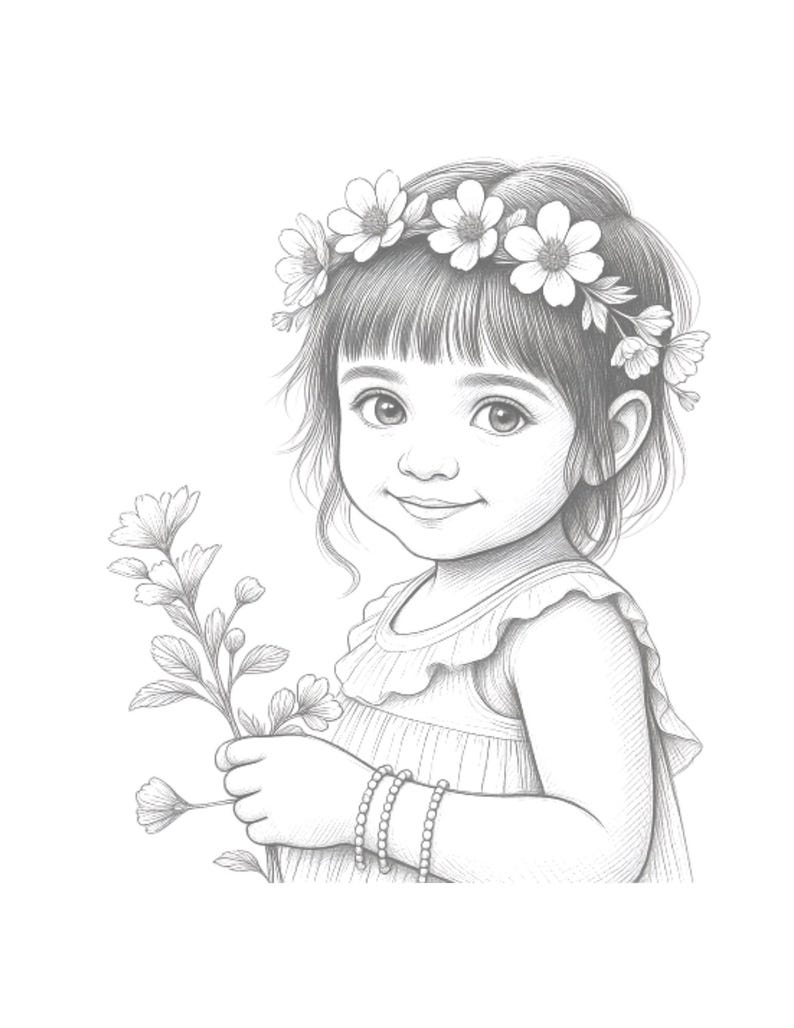 Spring Flower Girl Coloring 33 Pages Printable Book for Kids and Adults ...