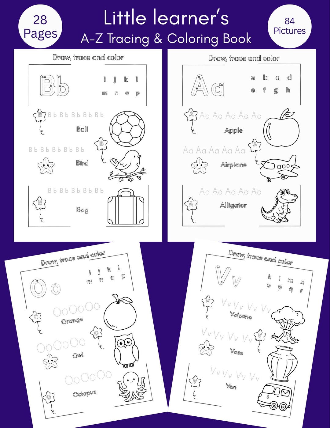 Alphabet Tracing and Coloring Book for Kids, ABC Drawing Workbook ...