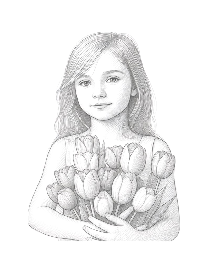 Spring Flower Girl Coloring 33 Pages Printable Book for Kids and Adults ...
